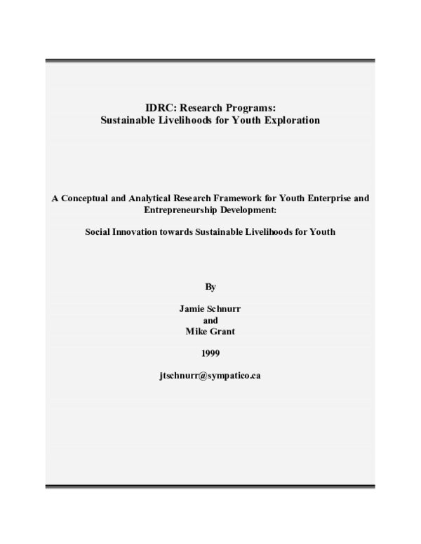(PDF) Conceptual and analytical research framework for youth enterprise and entrepreneurship ...