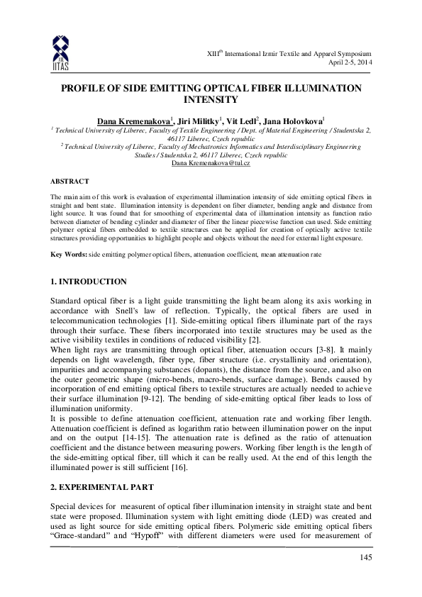 (PDF) Profile of Side Emitting Optical Fiber Illumination Intensity