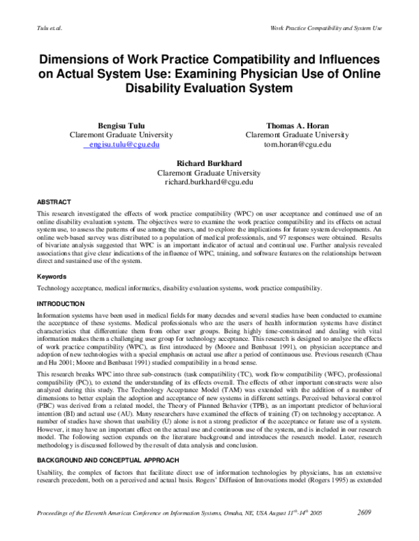 (PDF) Dimensions of Work Practice Compatibilitty and Influences on ...