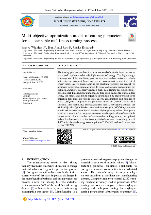 (PDF) Multi-objective optimization model of cutting parameters for a sustainable multi-pass ...