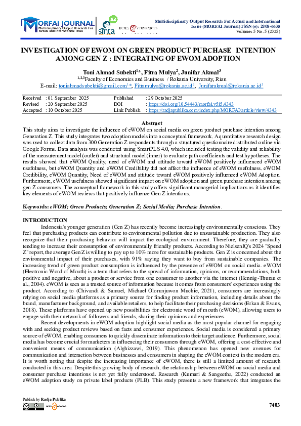 (PDF) INVESTIGATION OF EWOM ON GREEN PRODUCT PURCHASE INTENTION AMONG ...