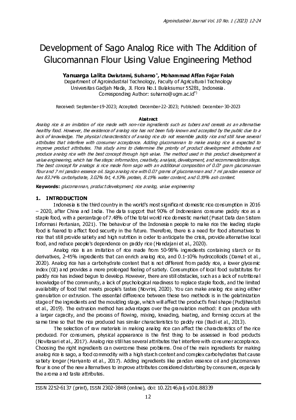 (PDF) Development of Sago Analog Rice with The Addition of Glucomannan ...