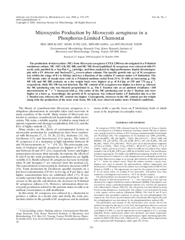 (PDF) Microcystin Production by Microcystis aeruginosa in a Phosphorus ...