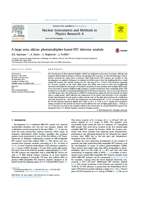 (PDF) A large area, silicon photomultiplier-based PET detector module