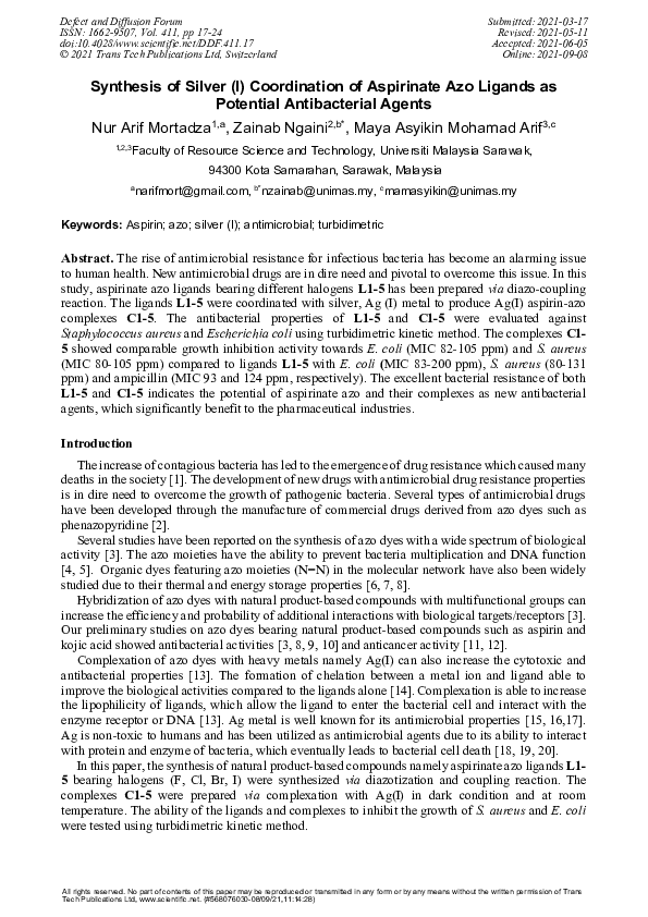 (PDF) Synthesis of Silver (I) Coordination of Aspirinate Azo Ligands as ...