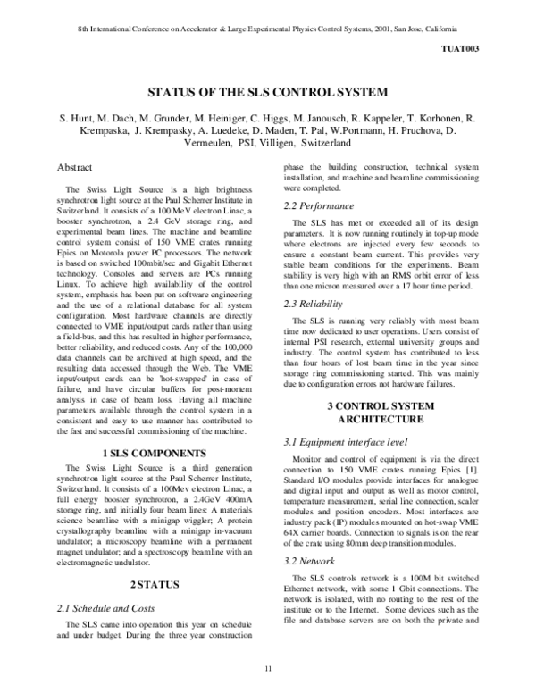 (PDF) Status of the SLS control system