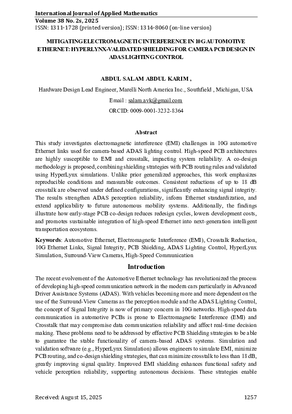 (PDF) MITIGATING ELECTROMAGNETIC INTERFERENCE IN 10G AUTOMOTIVE ETHERNET: HYPERLYNX-VALIDATED ...