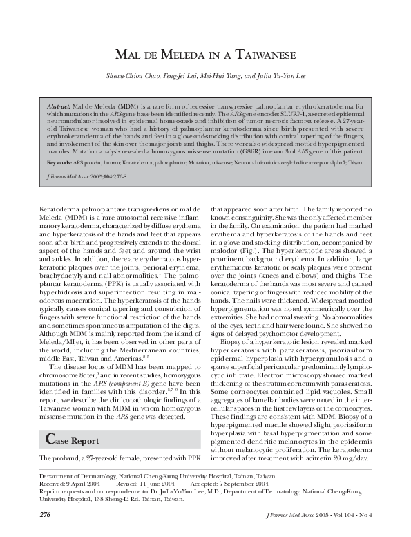 (PDF) Mal de Meleda in a taiwanese