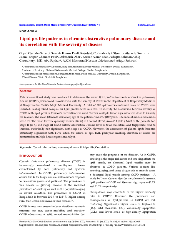 (PDF) Lipid profile patterns in chronic obstructive pulmonary disease ...
