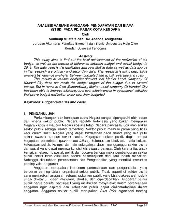 (PDF) Analisis Varians Anggaran Pendapatan Dan Biaya (Studi Pada Pd ...