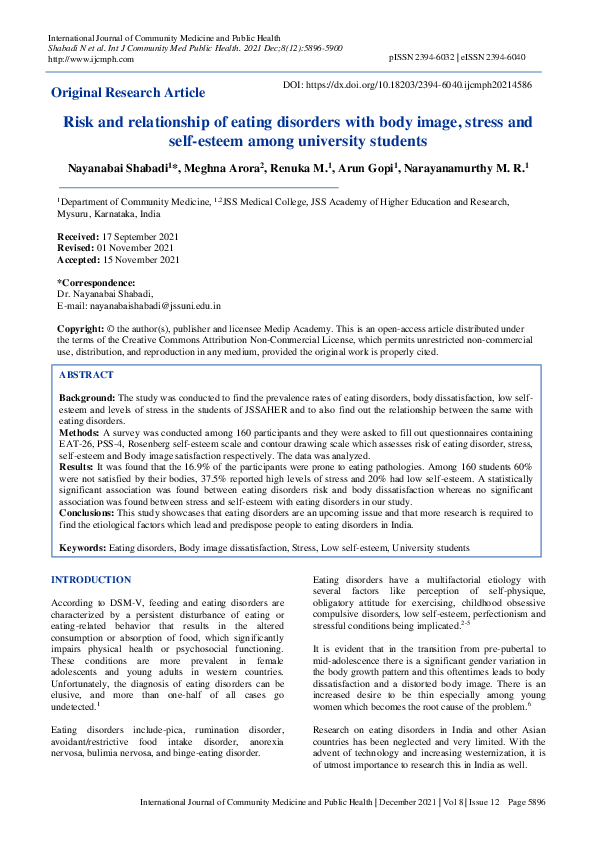 (PDF) Risk and relationship of eating disorders with body image, stress ...