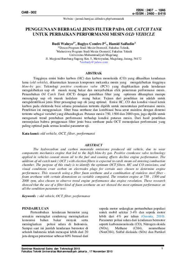 (PDF) Penggunaan Berbagai Jenis Filter Pada Oil Catch Tank Untuk ...