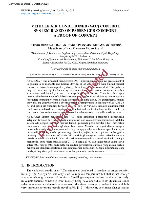 (PDF) Vehicle Air Conditioner (Vac) Control System Based on Passenger ...