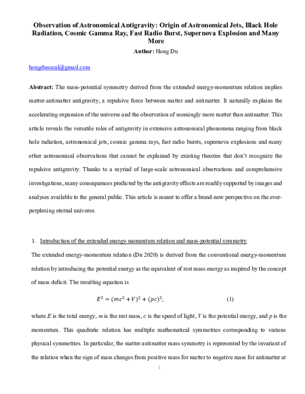 (PDF) Observation of Astronomical Antigravity: Origin of Astronomical ...