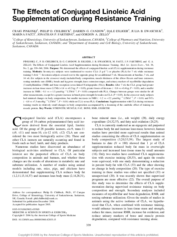 (PDF) The Effects of Conjugated Linoleic Acid Supplementation during Resistance Training