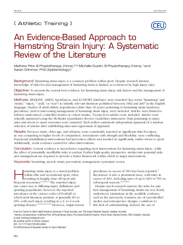 (PDF) An Evidence-Based Approach to Hamstring Strain Injury: A ...