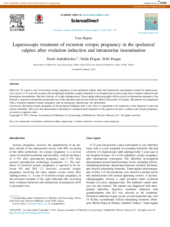 (PDF) Laparoscopic treatment of recurrent ectopic pregnancy in the ...