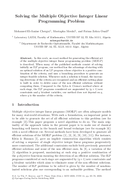 (PDF) Solving the Multiple Objective Integer Linear Programming Problem