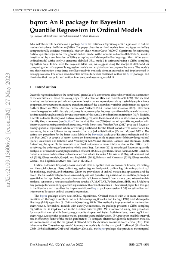 (PDF) bqror: An R Package for Bayesian Quantile Regression in Ordinal Models