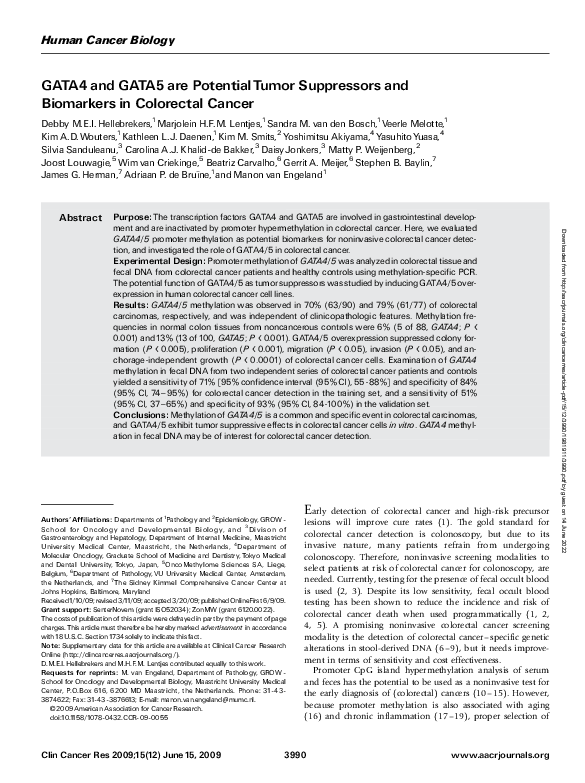 (PDF) GATA4 and GATA5 are Potential Tumor Suppressors and Biomarkers in ...