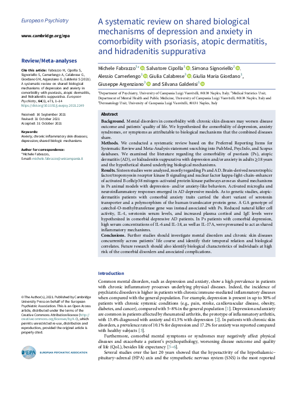 (PDF) A systematic review on shared biological mechanisms of depression ...