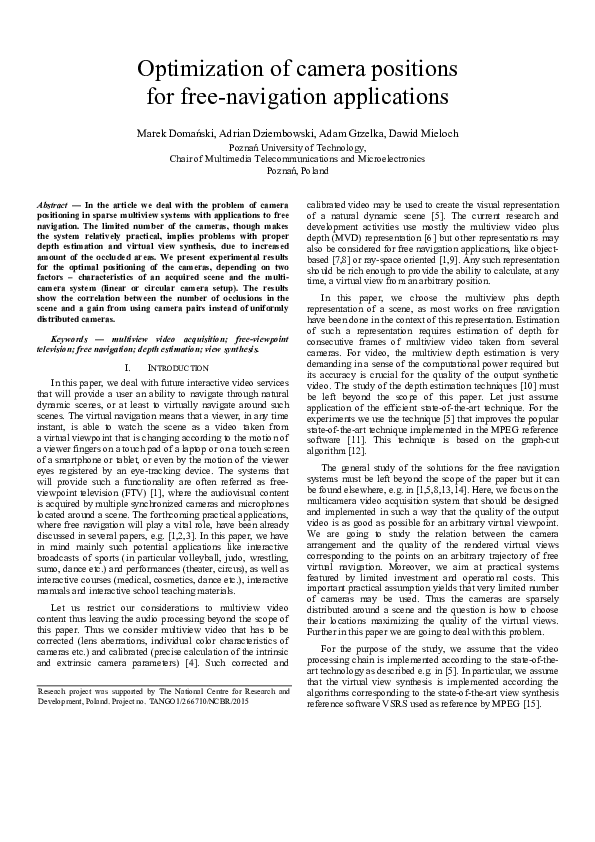 (PDF) Optimization of camera positions for free-navigation applications