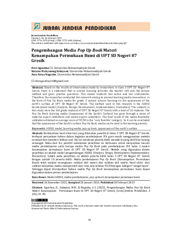 (PDF) Pengembangan Media Pop Up Book Materi Kenampakan Permukaan Bumi ...
