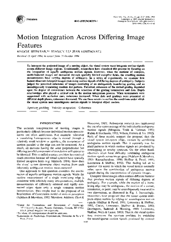 (PDF) Motion integration across differing image features