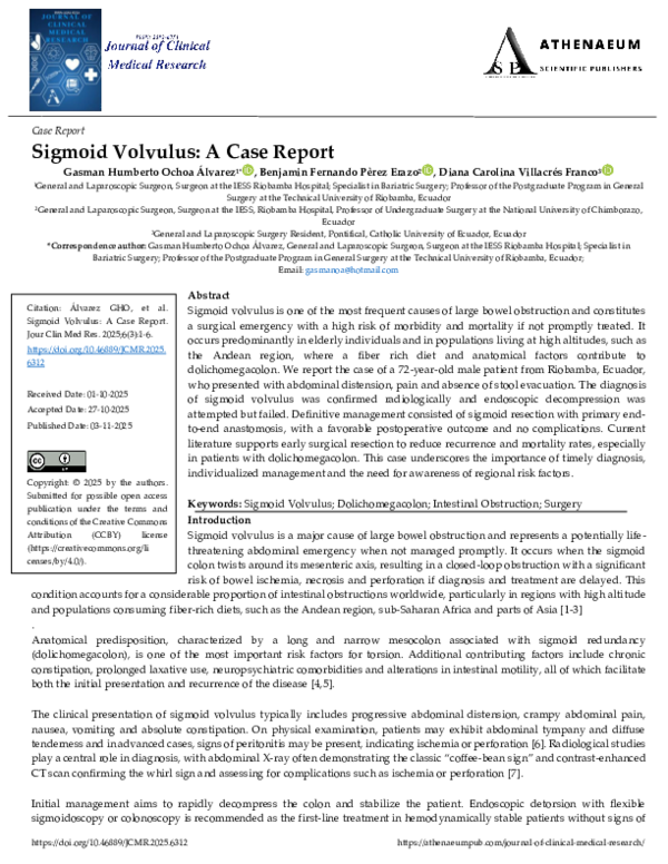 (PDF) Sigmoid Volvulus: A Case Report