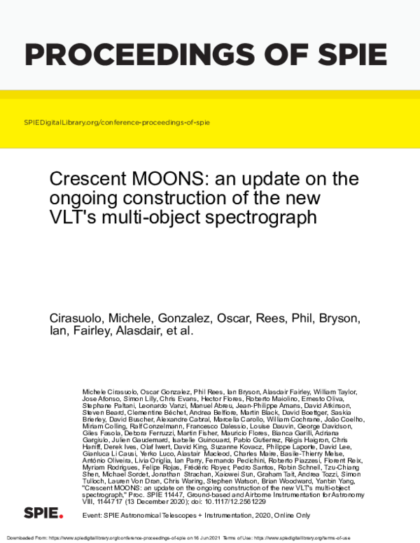 (PDF) Crescent MOONS: an update on the ongoing construction of the new ...