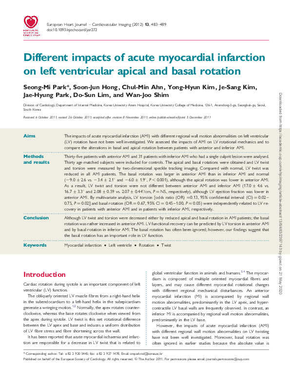 (PDF) Different impacts of acute myocardial infarction on left ...