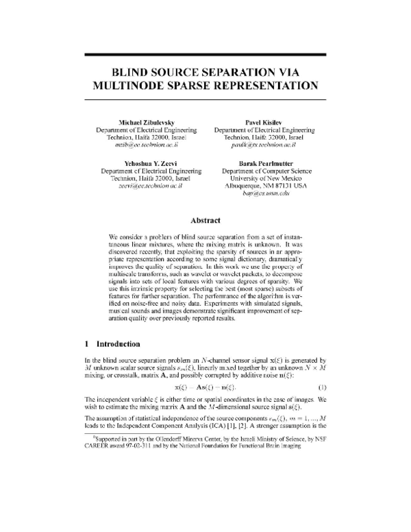 (PDF) Blind source separation using multinode sparse representation
