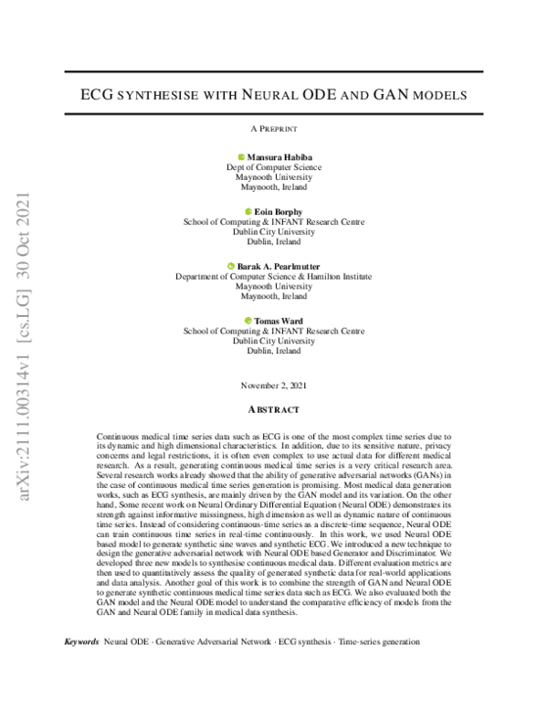 (PDF) ECG Synthesis with Neural ODE and GAN Models