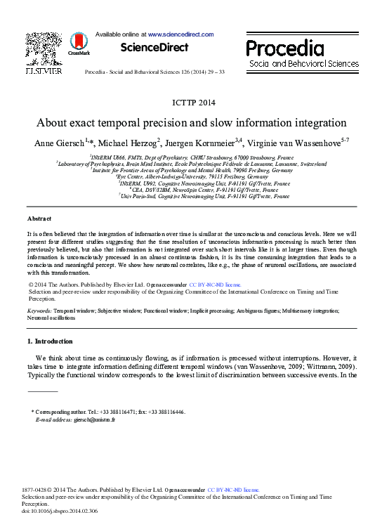 (PDF) About Exact Temporal Precision and Slow Information Integration