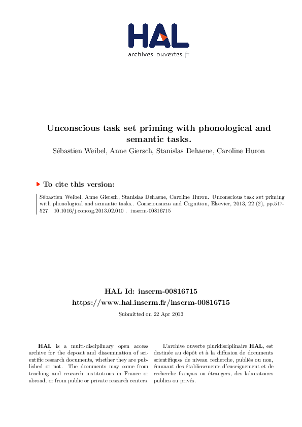 (PDF) Unconscious task set priming with phonological and semantic tasks