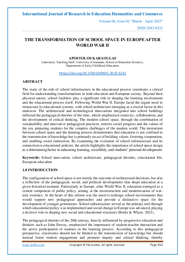 (PDF) THE TRANSFORMATION OF SCHOOL SPACE IN EUROPE AFTER WORLD WAR II