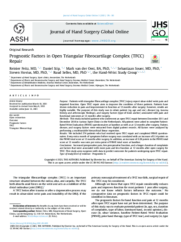 (PDF) Prognostic Factors in Open Triangular Fibrocartilage Complex ...