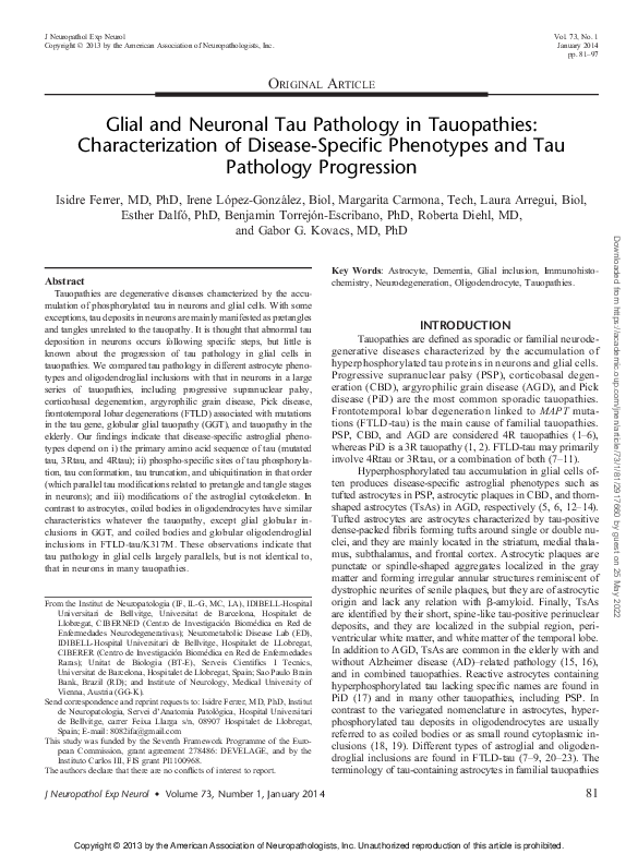 (PDF) Glial and Neuronal Tau Pathology in Tauopathies
