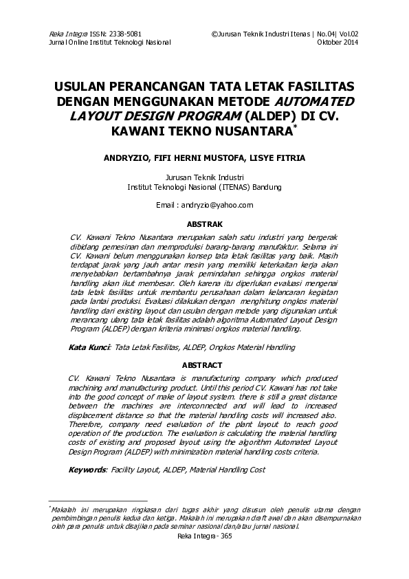 (PDF) Usulan Perancangan Tata Letak Fasilitas Dengan Menggunakan Metode ...