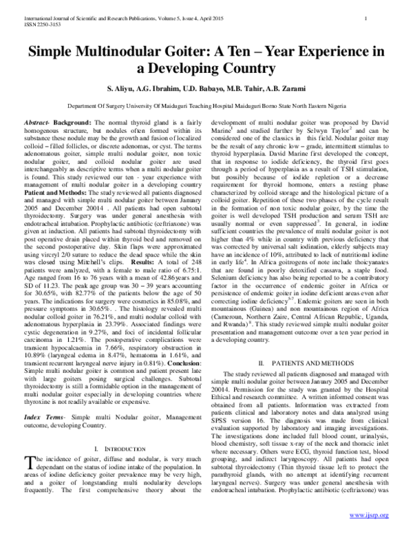 (PDF) Simple Multinodular Goiter : A Ten – Year Experience in a ...