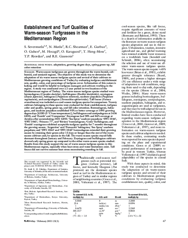 (PDF) Establishment and Turf Qualities of Warm-season Turfgrasses in ...