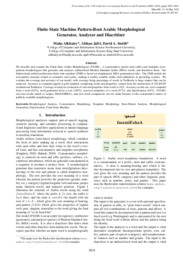 (PDF) Finite State Machine Pattern-Root Arabic Morphological Generator ...