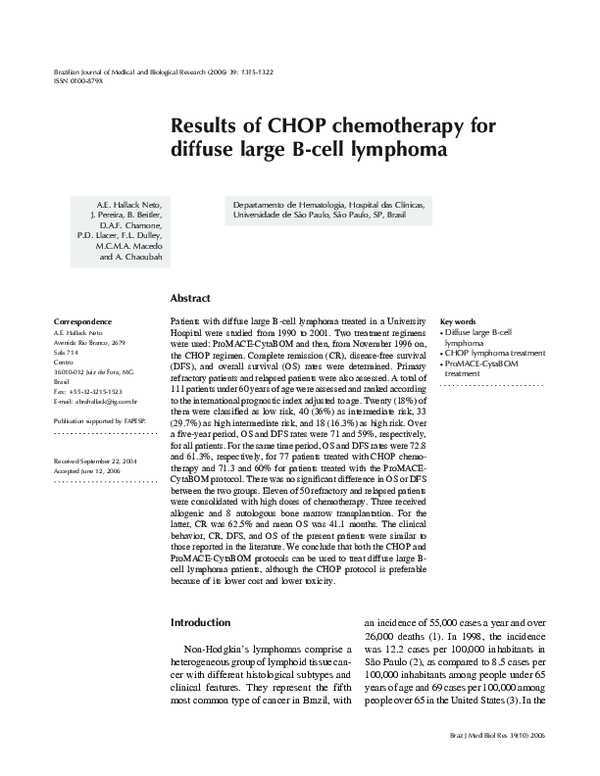 (PDF) Results of CHOP chemotherapy for diffuse large B-cell lymphoma