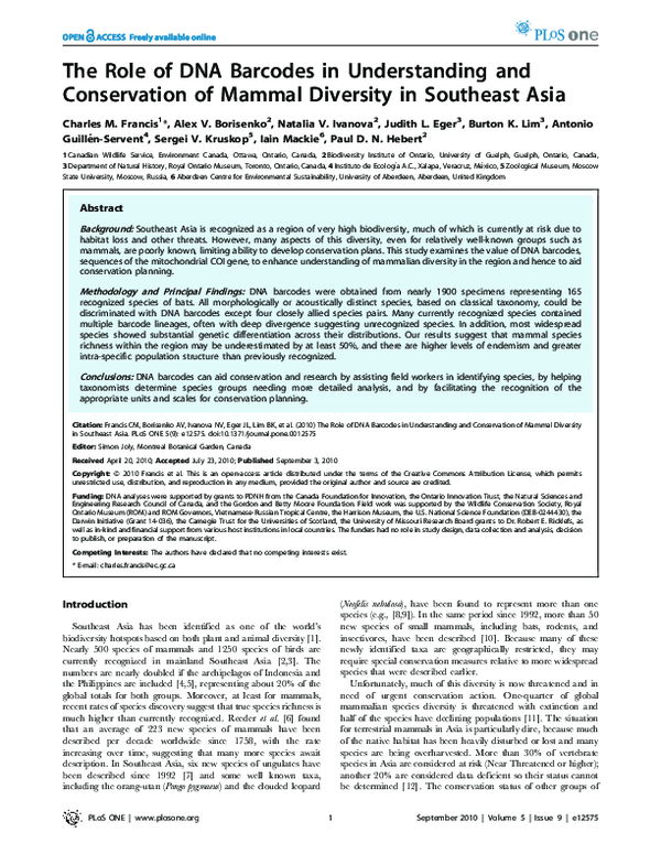 (PDF) The Role of DNA Barcodes in Understanding and Conservation of ...