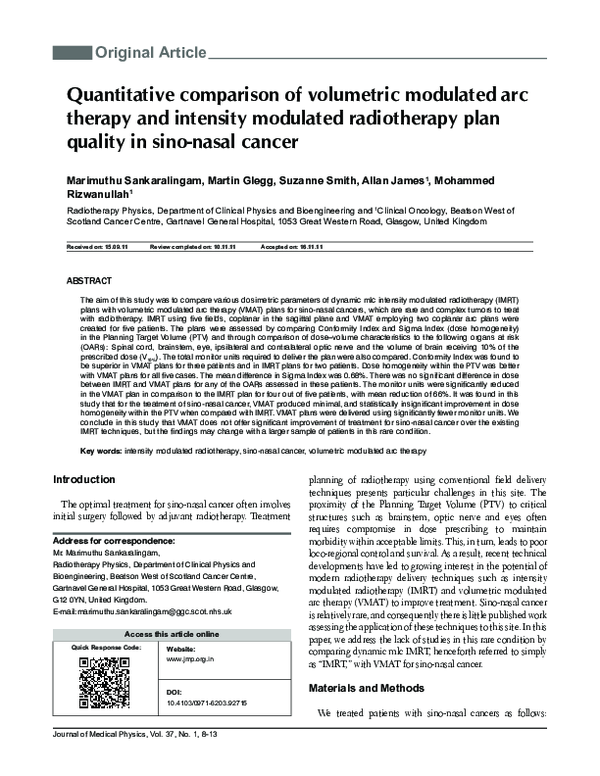 (PDF) Quantitative comparison of volumetric modulated arc therapy and ...
