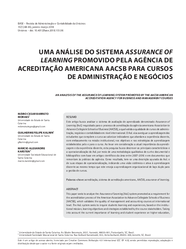 (PDF) UMA ANÁLISE DO SISTEMA ASSURANCE OF LEARNING PROMOVIDO PELA ...
