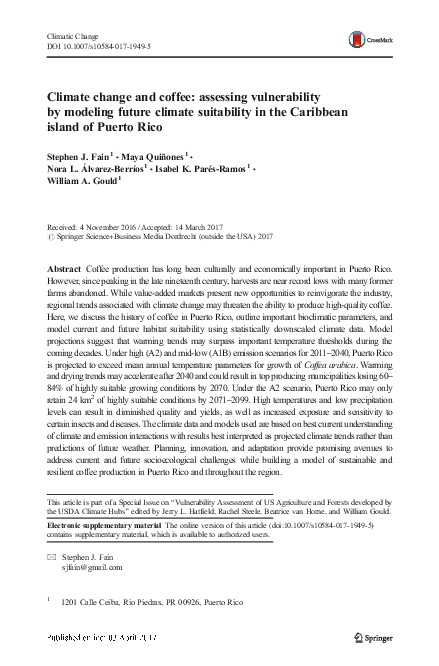 (PDF) Climate change and coffee: assessing vulnerability by modeling ...