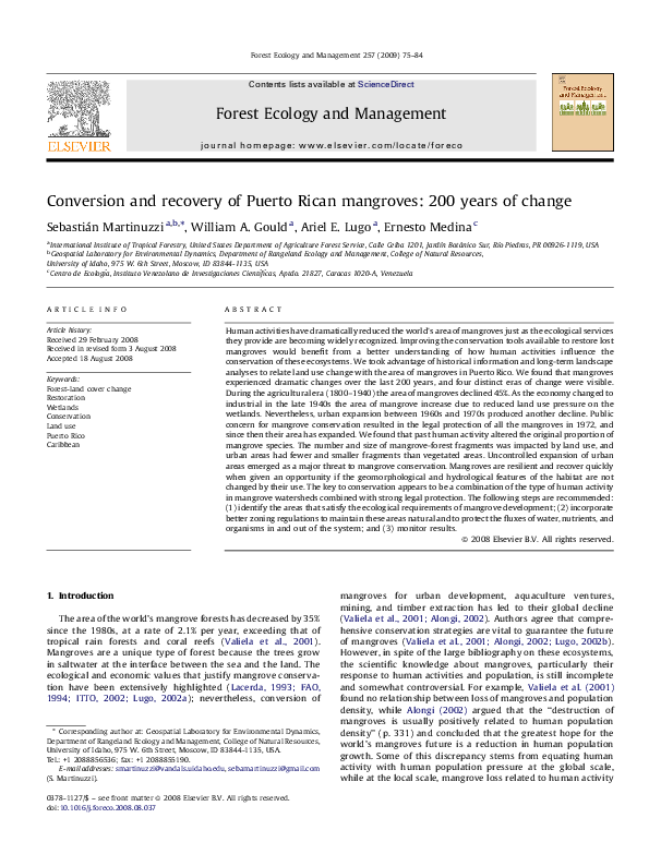 (PDF) Conversion and recovery of Puerto Rican mangroves: 200 years of ...