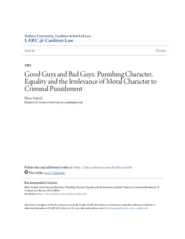 (PDF) Good Guys and Bad Guys: Punishing Character, Equality and the ...