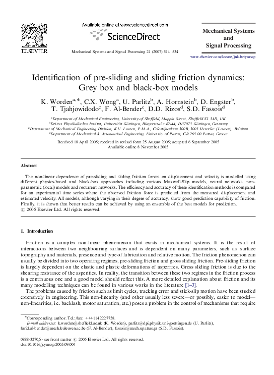 (PDF) Identification of pre-sliding and sliding friction dynamics: Grey ...
